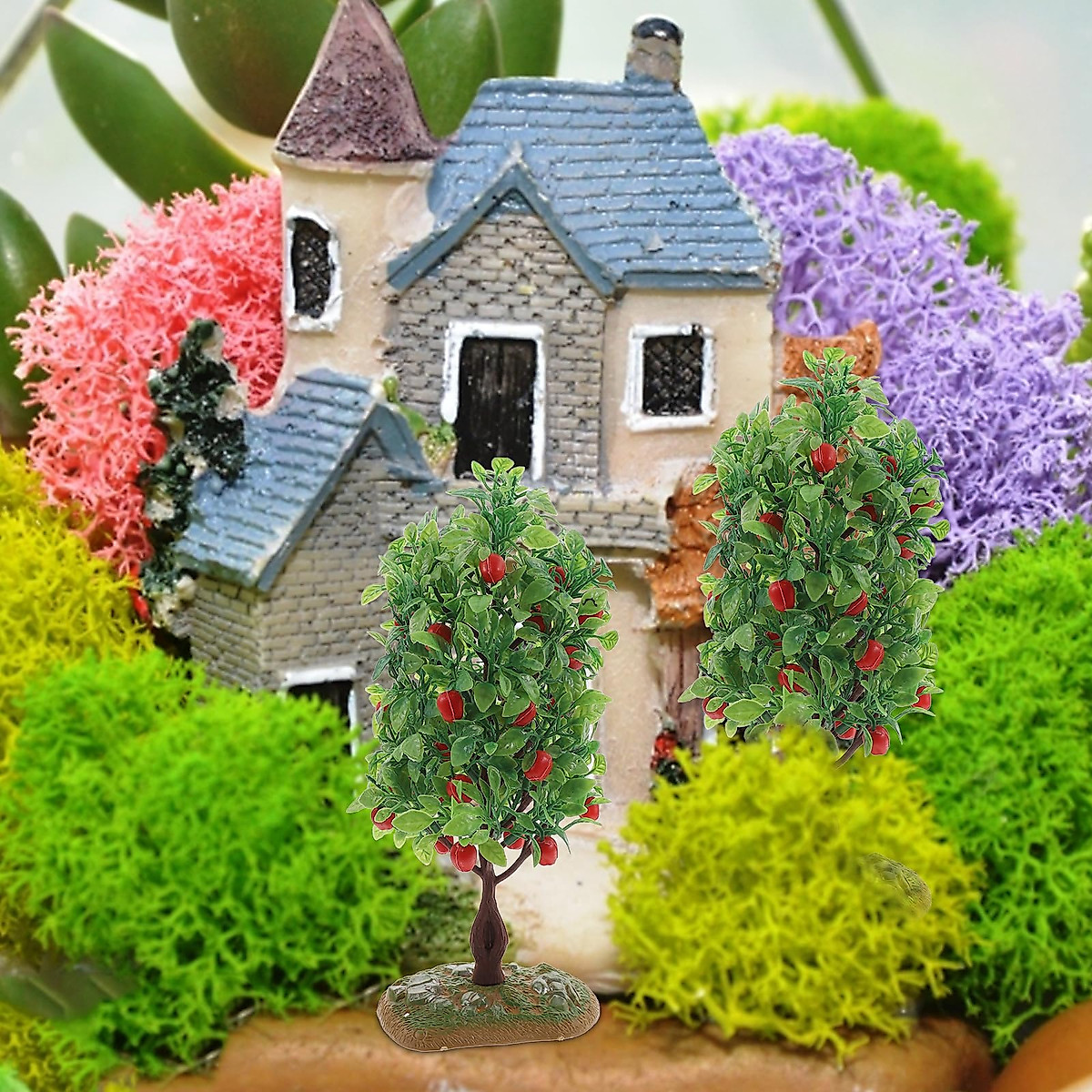 Beavorty 2pcs Model Trees with Bases Miniature Trees Model Garden Train Scenery Flower Trees Fake Architecture Trees Artificial Apple Trees for DIY Crafts Building Model Small Trees Model