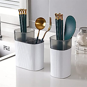 ceramic Utensil Caddy Double Layer Chopsticks Cage Multifunction Tableware Storage Shelf Knives Spoon Cutlery Drain Rack Organizer Kitchen Accessories Pen Holder chopstick holder (Color : Whitea)