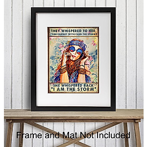 Boho-chic Wall Art - They Whispered to Her You Cannot Withstand The Storm - Encouraging Inspirational Gifts for Women - Positive Wall Decor - Motivational poster - Women's empowerment Saying UNFRAMED