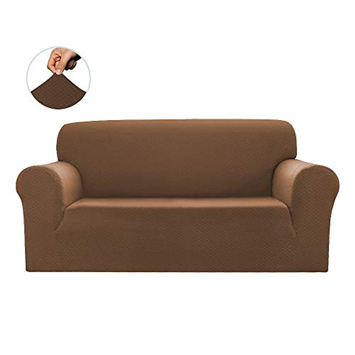 Sapphire Home 2-Piece Sofa and Loveseat Slipcovers, Couch Covers Set, Form fit Stretch, Wrinkle Free, Furniture Protector, Sofa Covers for Living Room, Diamond Pattern Polyester Spandex (Brown)