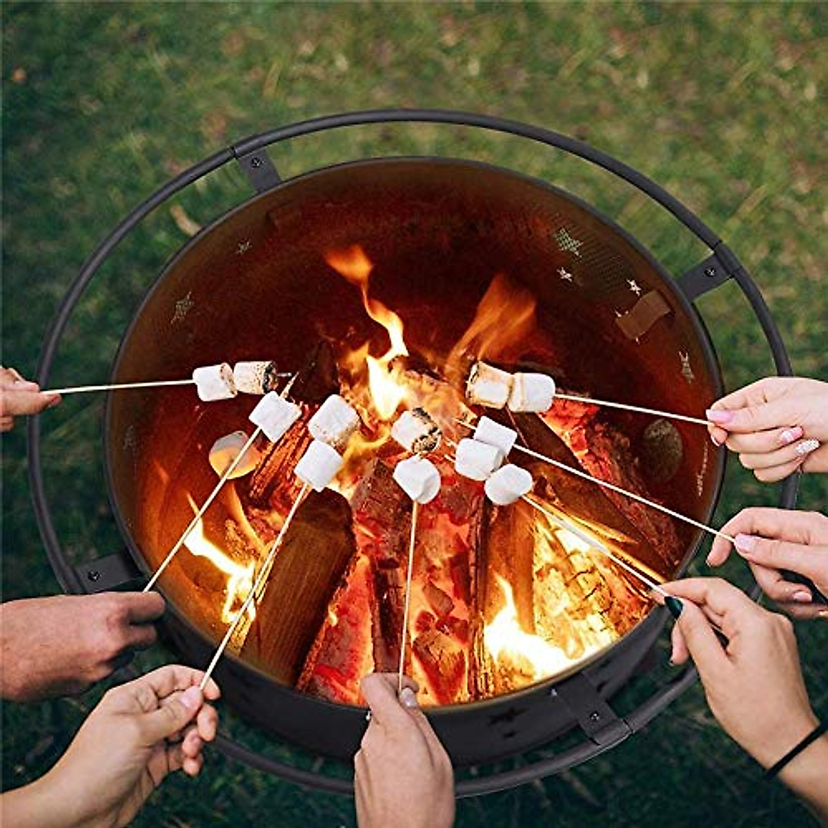 LEAYAN Garden Fire Pit Grill Bowl Grill Barbecue Rack Round Outdoor Fire Pit, Wood Burning Patio & Backyard Firepit with Mesh Spark Screen and Fireplace Poker, for Camping Picnic Outdoor Fire Pits
