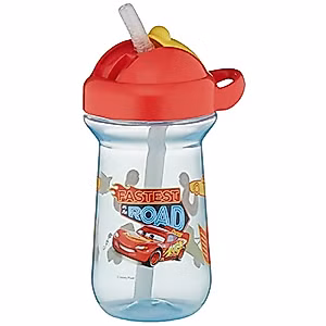 The First Years Disney/Pixar Cars Toddler Straw Cup - Spill Proof Flip Top Toddler Sippy Cups - 18 Months and Up - 10 Oz