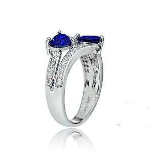 Ice Gems Sterling Silver Created Blue Sapphire and White Topaz Double Heart Friendship Ring, Size 9