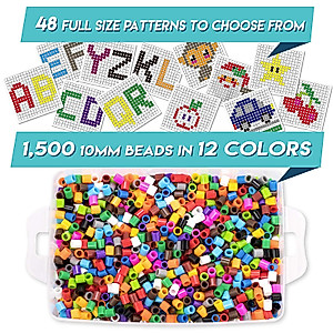 Fuse Beads kit of 1500 Large 10MM Melty Beads Perfect for Ages 4-7 with 48 Patterns and pegboard Arts and Crafts for Girls and Boys