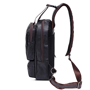 QICHUANG Men Sling Bag PU Leather Unbalance Chest Shoulder Bag with USB Charging Port Gift for Men (black)