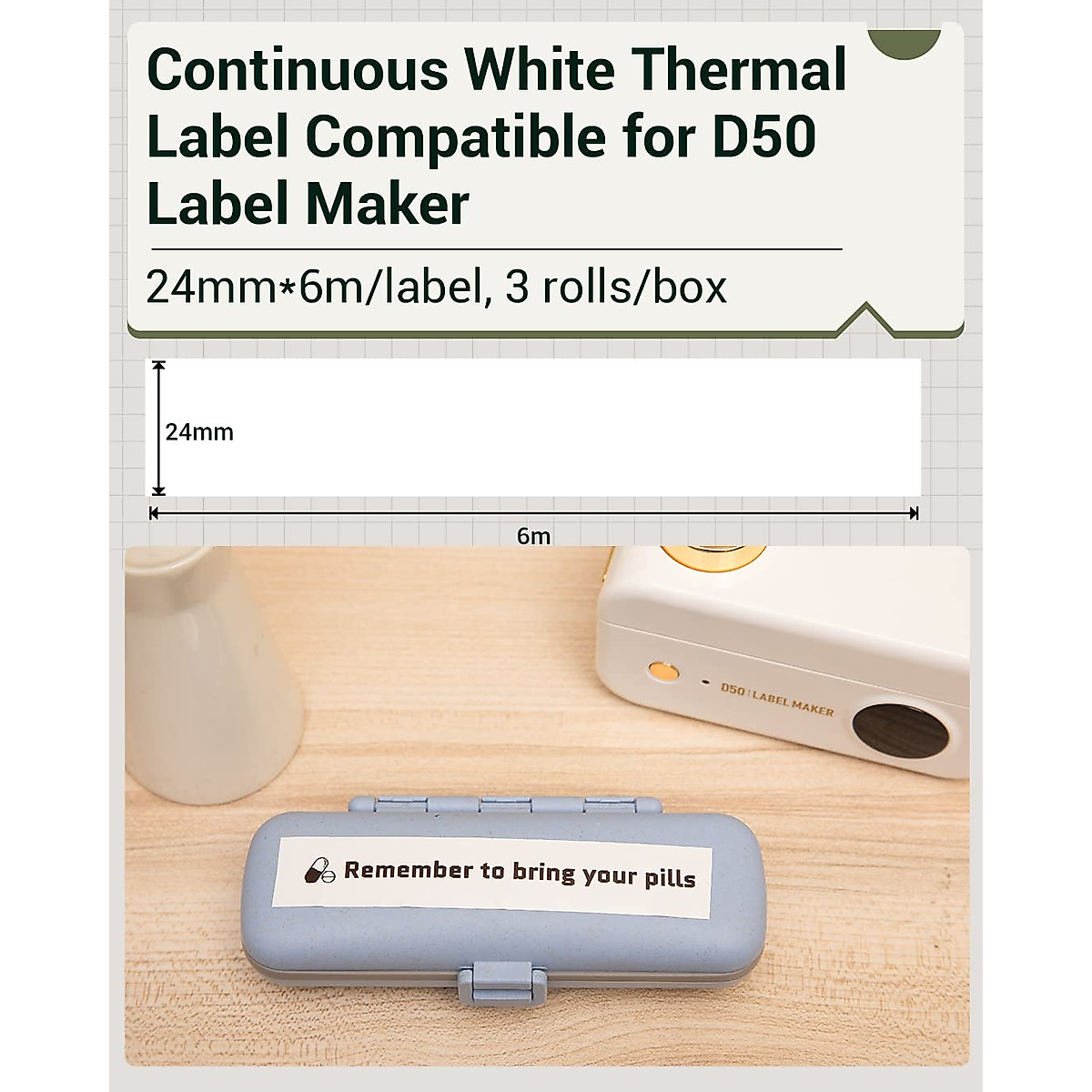 Phomemo D50 Label Maker with 3 Rolls Transparent Adhesive Label 24mm*6mm