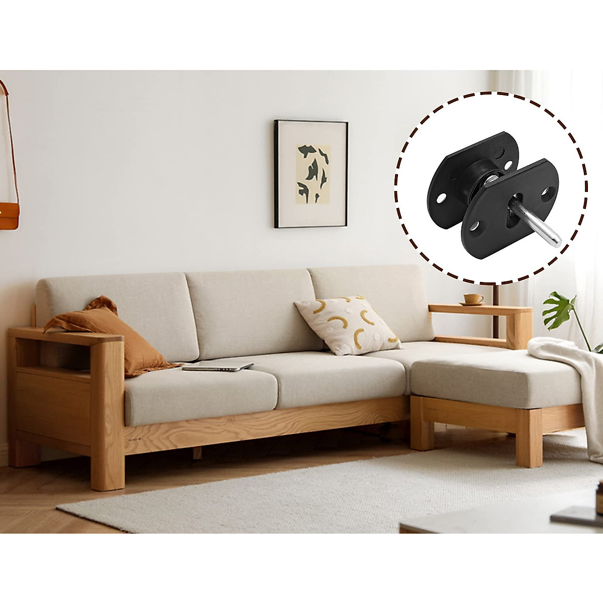 Cionyce 4 Pcs Sectional Couch Connectors, Pin Style Furniture Connector Sectional Sofa Connector Bracket(Black)