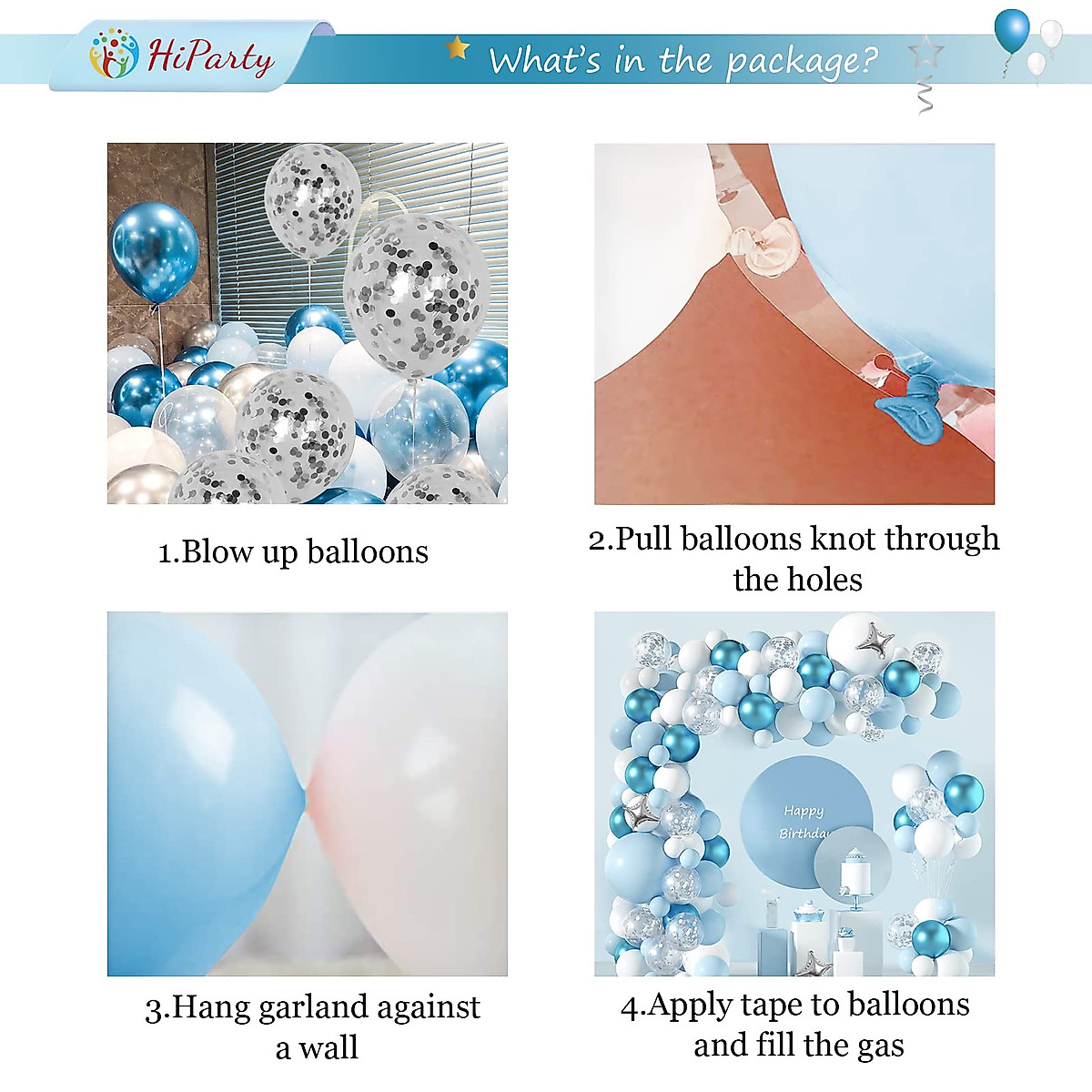 Upgraded,105PCS Gender Reveal Baby Shower Decorations for Boy,Blue and White Birthday Balloons Garland Arch Kit, Oh Baby Birthday Banner, Giltter Dots Birthday Garland+Pump+Complete Accessories