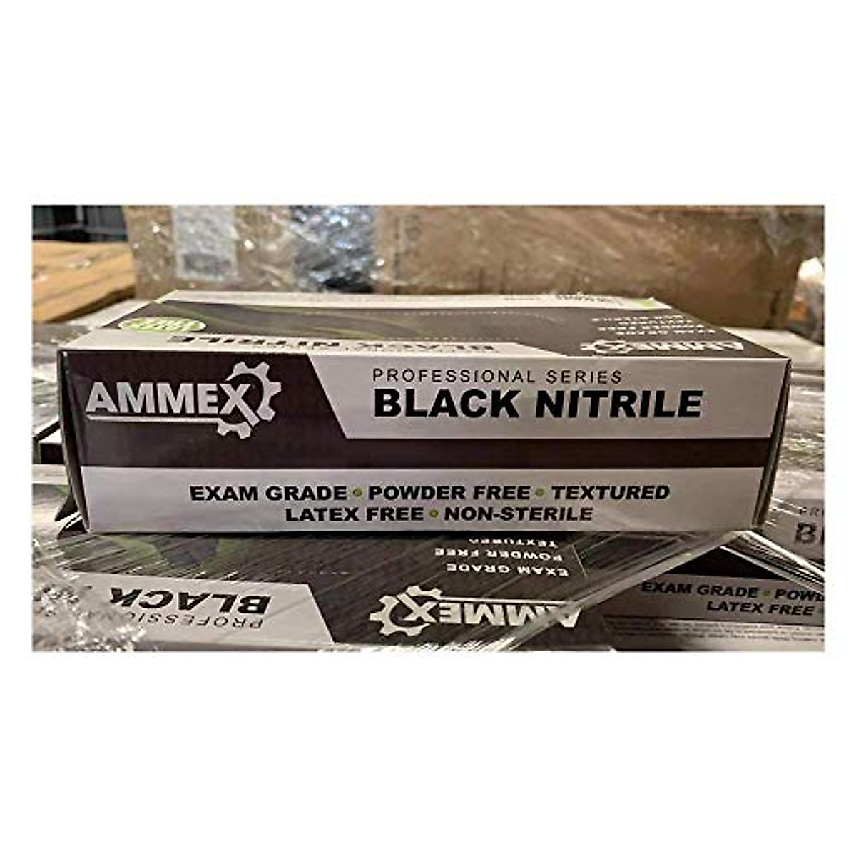 Ammex ABNPF46100 (2 Pack) Black Nitrile Glove, Medical Exam, Latex Free, Disposable, Powder Free, Size Large