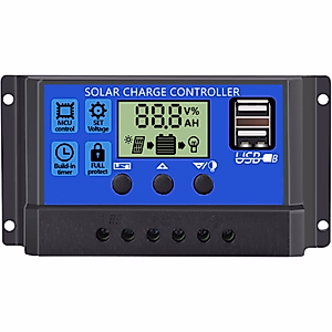 12V/ 24V Auto Solar Charge Controller Photovoltaic Panel Regulator with Adjustable LCD Display Dual USB Port Timer Setting PWM Auto Parameter (30 A)