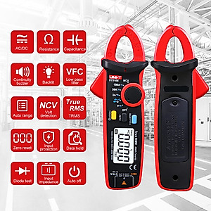 UNI-T UT210e Mini Clamp Meter & Alligator Electric Clips, AC/DC Amp Meter Clamp Multimeter True RMS 2000 Counts Voltage Tester Continuity Tester Capacitor HVAC Tool