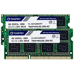 Timetec 16GB KIT(2x8GB) DDR3L / DDR3 1866MHz PC3L-14900 / PC3-14900 Non-ECC Unbuffered 1.35V / 1.5V CL13 2Rx8 Dual Rank 204 Pin SODIMM Laptop Notebook PC Computer Memory RAM Module Upgrade