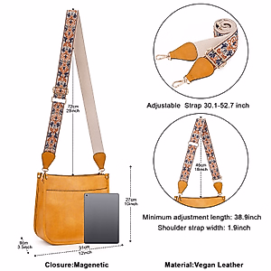 HKCLUF Crossbody Bags for Women Trendy,Vegan Leather Hobo Handbags With 2PCS Adjustable Guitar Strap Shoulder Bucket Bags Purse For Women(deepyellow)