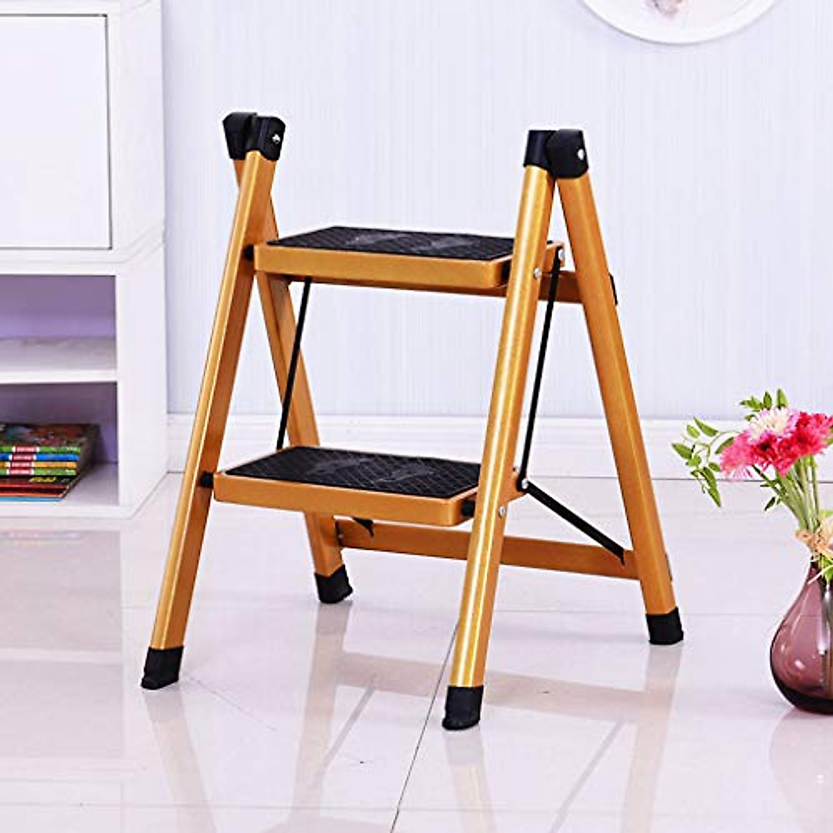 PENGJIE Folding Ladder Step Stool Ladder Stool 2 Step Folding Heavy Duty Steel Portable Anti Slip Mat Tread Compact 150 Kg Capacity