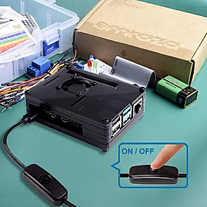 Smraza Case for Raspberry Pi 4, Acrylic Pi 4B Case with Quiet Cooling Fan, 4PCS Heatsinks, 5V 3A USB-C Power Supply for Raspberry Pi 4 Model B 8GB/4GB/2GB - Black