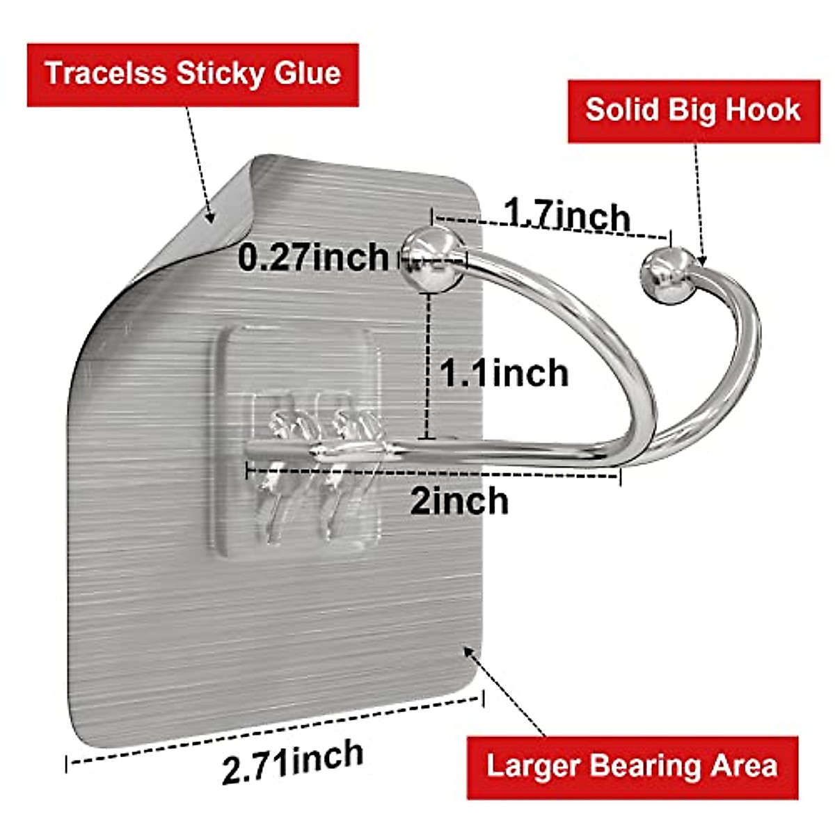 Booda Brand Adhesive Hooks 30lbs Max Heavy Duty Double Wall Hooks for Hanging No Damage, Waterproof & Rustproof Stainless Towel Hooks for Bathroom, Kitchen Home and Office (6, Large)