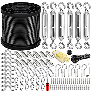 BESTEEL String Light Hanging Kit with 200 Feet Nylon Coated Stainless Steel 304 Wire Rope, String Lights Suspension Kit Included Enough Accessories, Humanized Collocation, Easy to Install