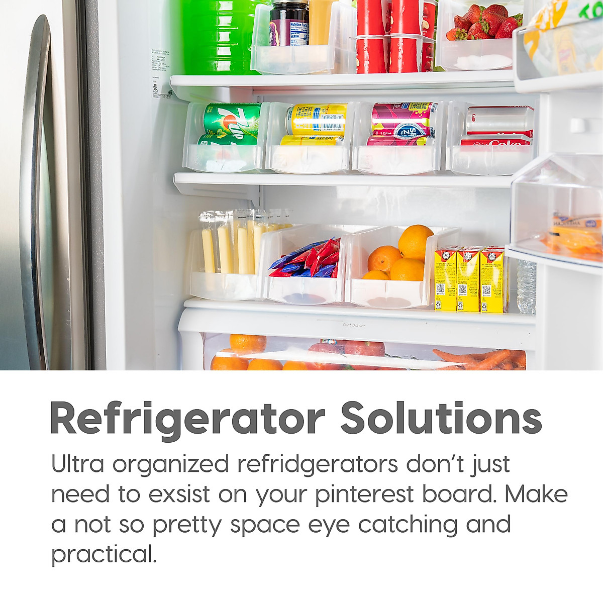 IRIS USA Inc. 11" x 6" x 5" Medium Plastic Stackable Open Front Organizer bin Caddy Basket for Refrigerator Freezer Kitchen Pantry Cabinet Workshop Garage Classroom Office Crafts Supplies 4 Pack Clear