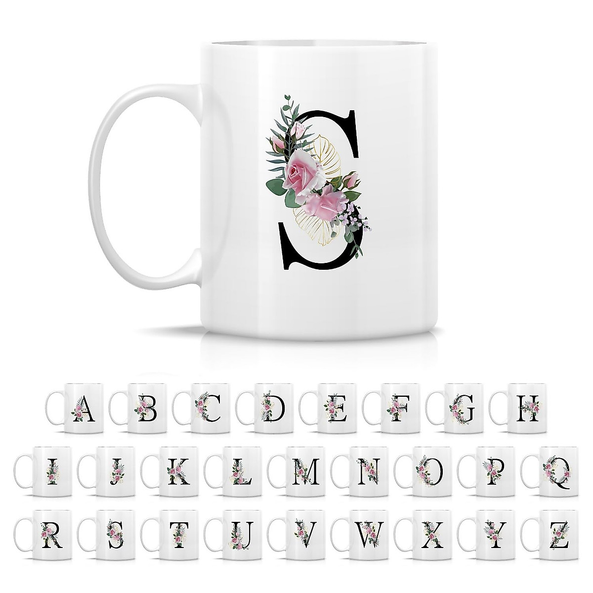 Retreez Initial A-Z Floral Botanical Bouquet Alphabet Monogrammed Monogram Mug 11 Oz Ceramic Tea Coffee Mugs - Appreciation Thank You Wedding Birthday Gifts for her friend coworker sister - S Initial