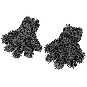 X AUTOHAUX Pair Green Gray Car Wash Mitt Microfiber Five Finger Glove Double Sided Dirt Washing Tool