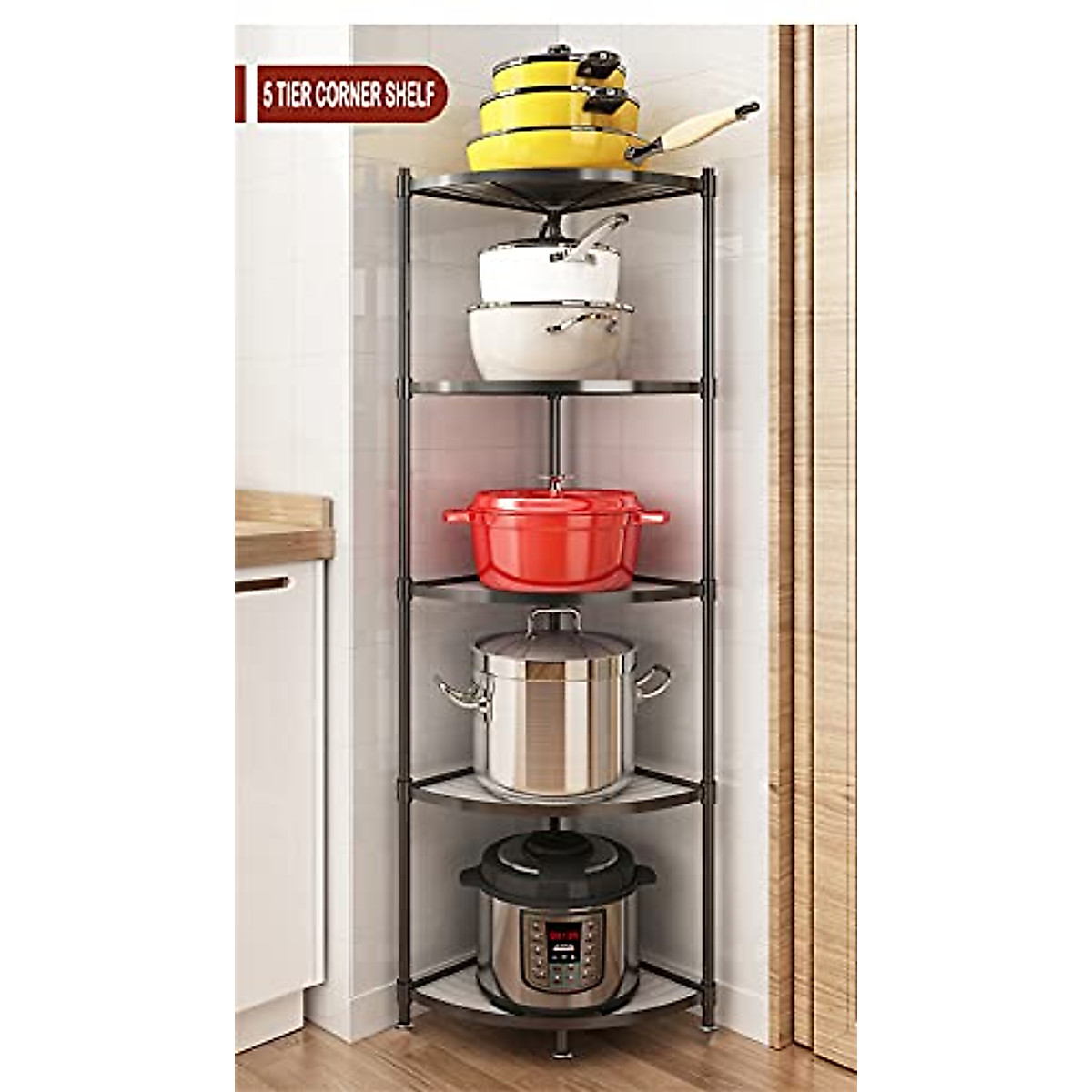ZIGAMA 5-Tier Kitchen Pot Rack, Multi-layer Corner Shelf Stand Metal Shelves for Kitchen