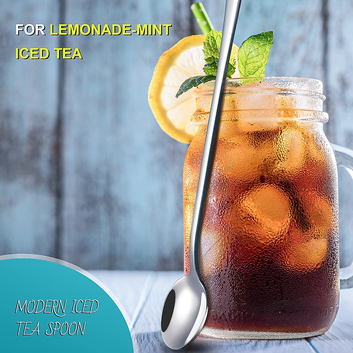 Hiware 9-Inch Long Handle Iced Tea Spoon, Coffee Spoon, Ice Cream Spoon, Stainless Steel Cocktail Stirring Spoons, Set of 4