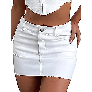 Justalwart Jean Skirt for Women White Denim Skirt (US 4-6)