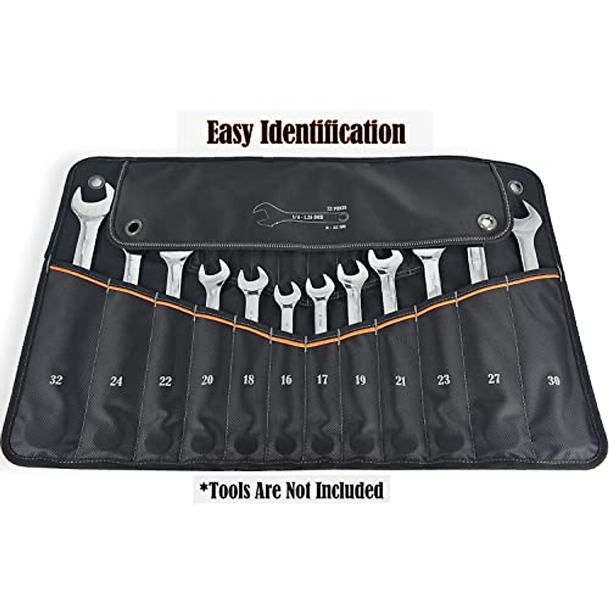 22-Pockets Wrench Roll, 0.25-1.25" Wrench-Set Tool Roll, Wrench roll bag, Tool wrap, Wrench bag, Wrench wrap, Wrench sleeve, Wrench pouch, Wrench tool roll, Wrench holder bag, Wrench roll up organizer