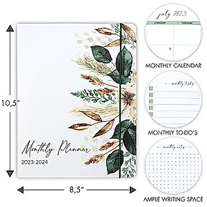 Simplified 2023-2024 Monthly Planner and Calendar Book - Beautiful Modern Dried Floral To Do List Notebook For Women or Men - Easily Organizes Your Tasks to Boost Productivity - Runs Until December 2024