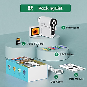 Hideal HP20 Microscope for Kids [3-in-1] [Easy and Fun] 2" IPS Portable Handheld Microscope Miniscope, Pocket Mini Scope Educational Science Kit, Birthday Easter Gifts for Kids, 32GB, White