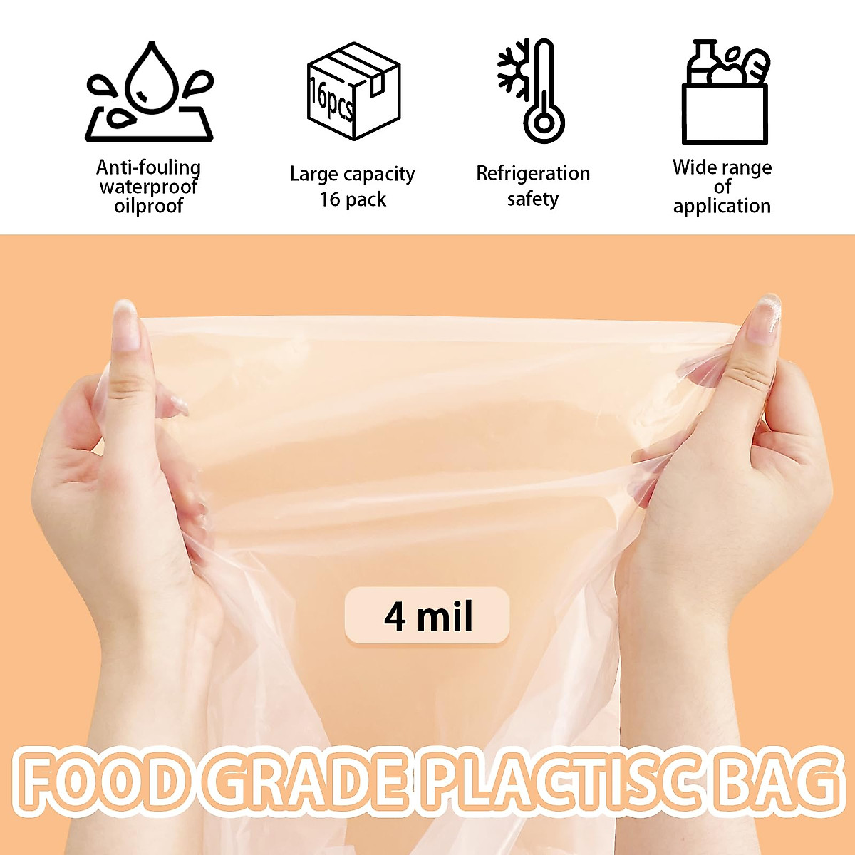 16Pcs Food Storage Bags,5 Gallon Bucket Liner Bags,Turkey Brining Bags,Food Grade Bucket,Plastic Storage Bags for Marinating and Brining,Meat,Thanksgiving,20 x 28 Inch,4Mil