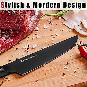 Astercook Chef Knife, 8 Inch Pro Kitchen Knife Dishwasher Safe, High Carbon German Stainless Steel Chef's Knives with Ergonomic Handle, Elegant Black, Best Gifts