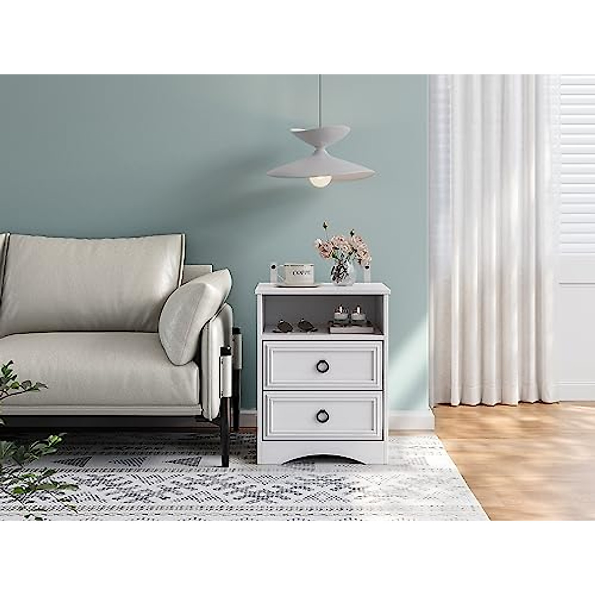 HolliWill Nightstand Set of 2, Night Stand with Drawers, Accent Bed Side Table and End Table with Open Storage for Bedroom, Living Room, White