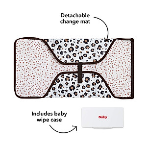 Nuby Portable Baby Changing Pad Station, Quick Wipe Clean Changing Mat with Built-in Pillow, Leopard Print