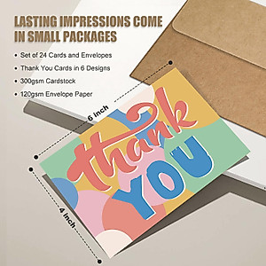WEIZHEN Blank Cards,24-Pack Thank You Cards Set - Assorted in 6 Styles with Rustic Envelope- Perfect for Handwritten Messages,4x6 inch