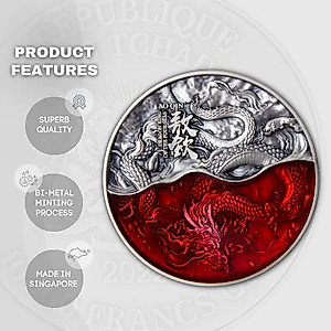2022 Chamber of Wonders Ao Qin/Vermillion Dragon 2oz 999 Fine Silver Coin 10000 Francs Chad 2022 Antiqued Ultra-High Relief