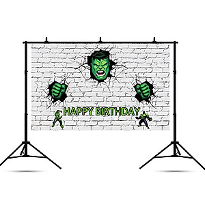 huio White Brick Wall Backdrop for Hulk Theme Birthday Party Supplies 5x3ft Hulk Superhero Theme Baby Shower Banner for Birthday One Size