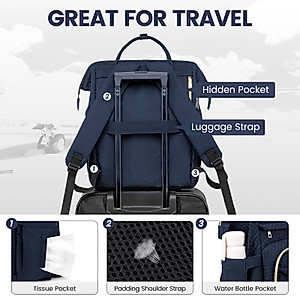 LOVEVOOK Laptop Backpack for Women,15.6 Inch Professional Womens Travel Backpack Purse Computer Laptop Bag Nurse Teacher Backpack,Waterproof Work Bags Carry on Back Pack with USB Port,Dark Blue Plait