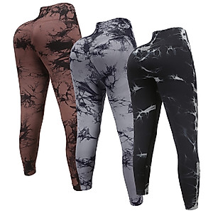 OVESPORT 3 Pack Tie Dye Seamless High Waisted Workout Leggings for Women Scrunch Butt Lifting Yoga Gym Athletic Pants