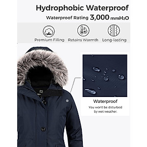 wantdo Women's Winter Hooded Thick Puffer Coat Insulated Long Parka Navy S