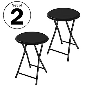 Lavish Home Folding Bar Stools - Set of 2 Heavy-Duty 18-Inch Stool - 225lb Capacity and Padded Seats for Dorm, Recreation or Game Room (Black)