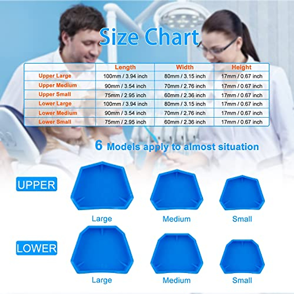 6 Pcs Dental Base Former Kit Dental Lab Model Base Set Plaster Mold Base Former Color Blue (Set)