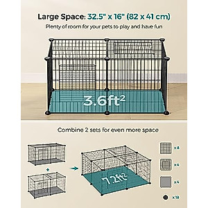 SONGMICS Small Animal Playpen, Pet Cage with Top and Base, 2 Doors, Easy to Clean, Metal Wire Guinea Pig Pen for Hamsters, Hedgehogs, L, 32.5 x 16 x 16 Inches, Black ULPI009B01