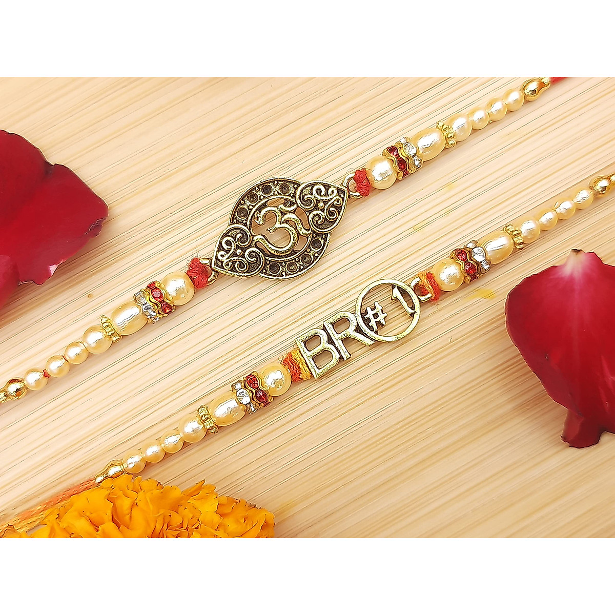 Palak Global Rakhi Bracelet for brother, Unique Design Rakhi for Brother, Bhabhi, Sister, Father and celebration with Family, Raksha Bandhan holy Rakhi. (Rakhi Design Om and Bro, Set of 2, Small)