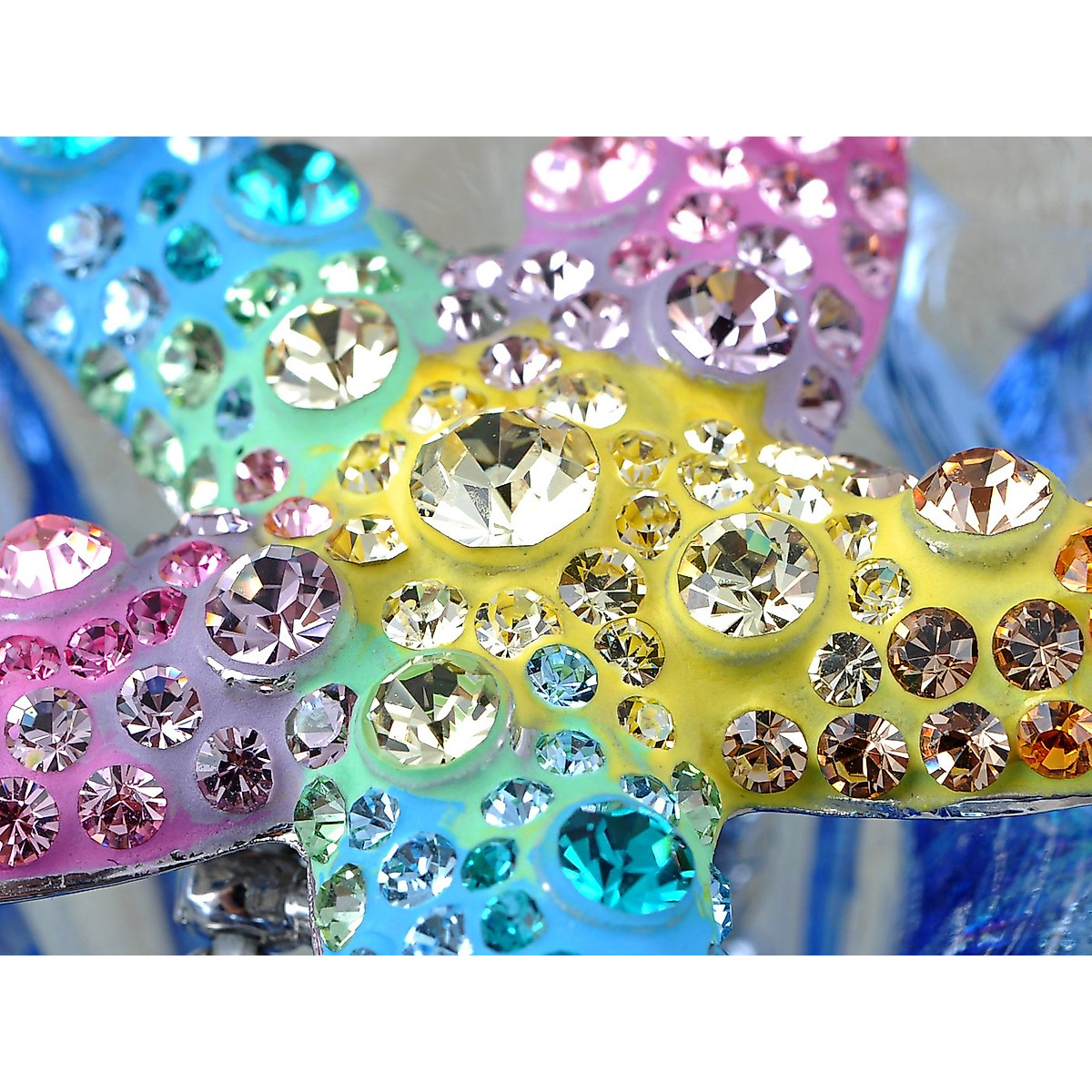 Alilang Neon Bright and Colorful Rainbow Dancing Starfish Rhinestone Stretch Adj Fashion Ring