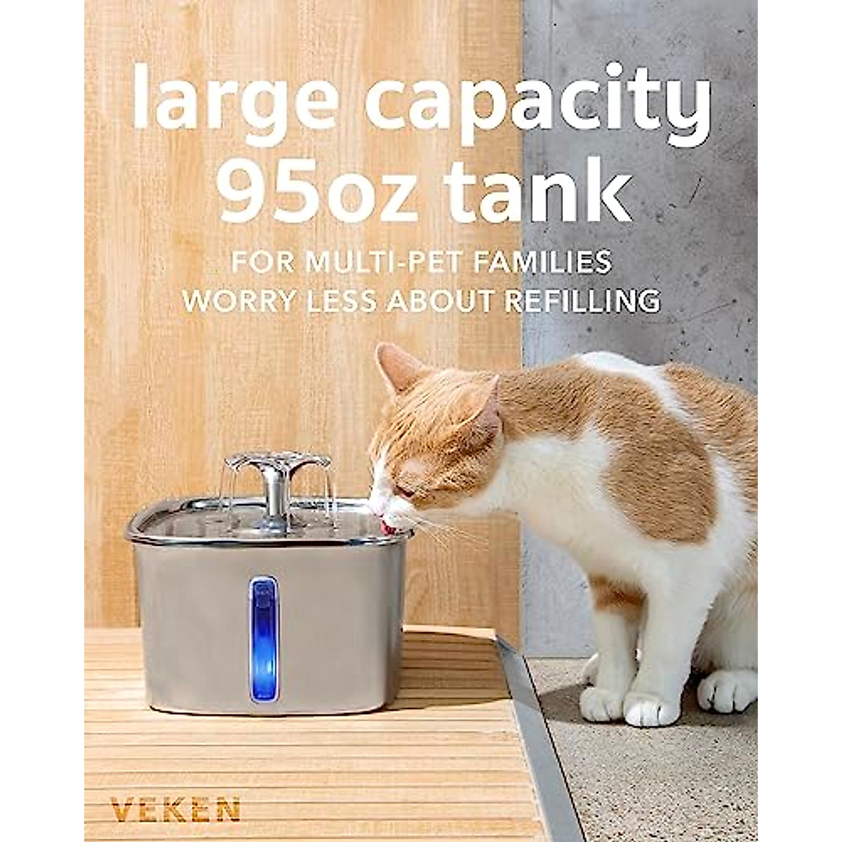 Innovation Award Winner - Veken 95oz/2.8L Stainless Steel Cat Water Fountain, Automatic Pet Fountain Dog Water Dispenser with Smart Pump for Cats, Dogs, Multiple Pets