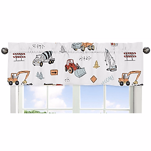 Sweet Jojo Designs Construction Truck Window Treatment Valance - Grey Yellow Orange Red and Blue Transportation