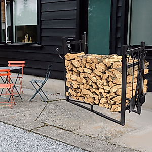 HECASA 33 Inch Firewood Rack w/Kindling Holder Include Shovel Poker Tongs Brush Heavy Duty Steel Indoor Outdoor Fireplace Log Rack