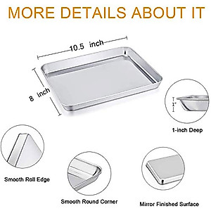 TeamFar Stainless Steel Compact Toaster Oven Pan Tray Ovenware Professional, 8''x10.5''x1'', Heavy Duty & Healthy, Deep Edge, Superior Mirror Finish, Dishwasher Safe
