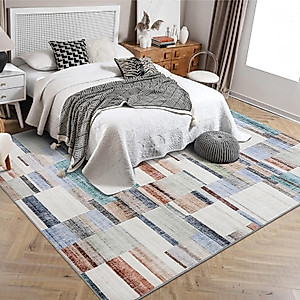 GlowSol Washable Rug Modern Area Rugs 9x12 Living Room Abstract Geometric Bedroom Rug Multi Rug Carpet Large Area Rug for Office Non Slip Throw Rugs for Dining Room Classroom Multi 9'x12'